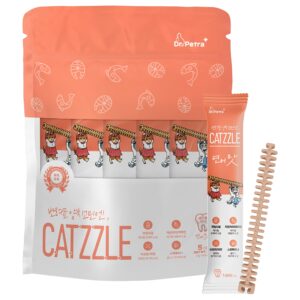 dr.petra catzzle cat treats, dental chews for indoor cats, cat teeth cleaning, dental care snacks - hairball control (salmon flavor) (5 sticks (pack of 1))