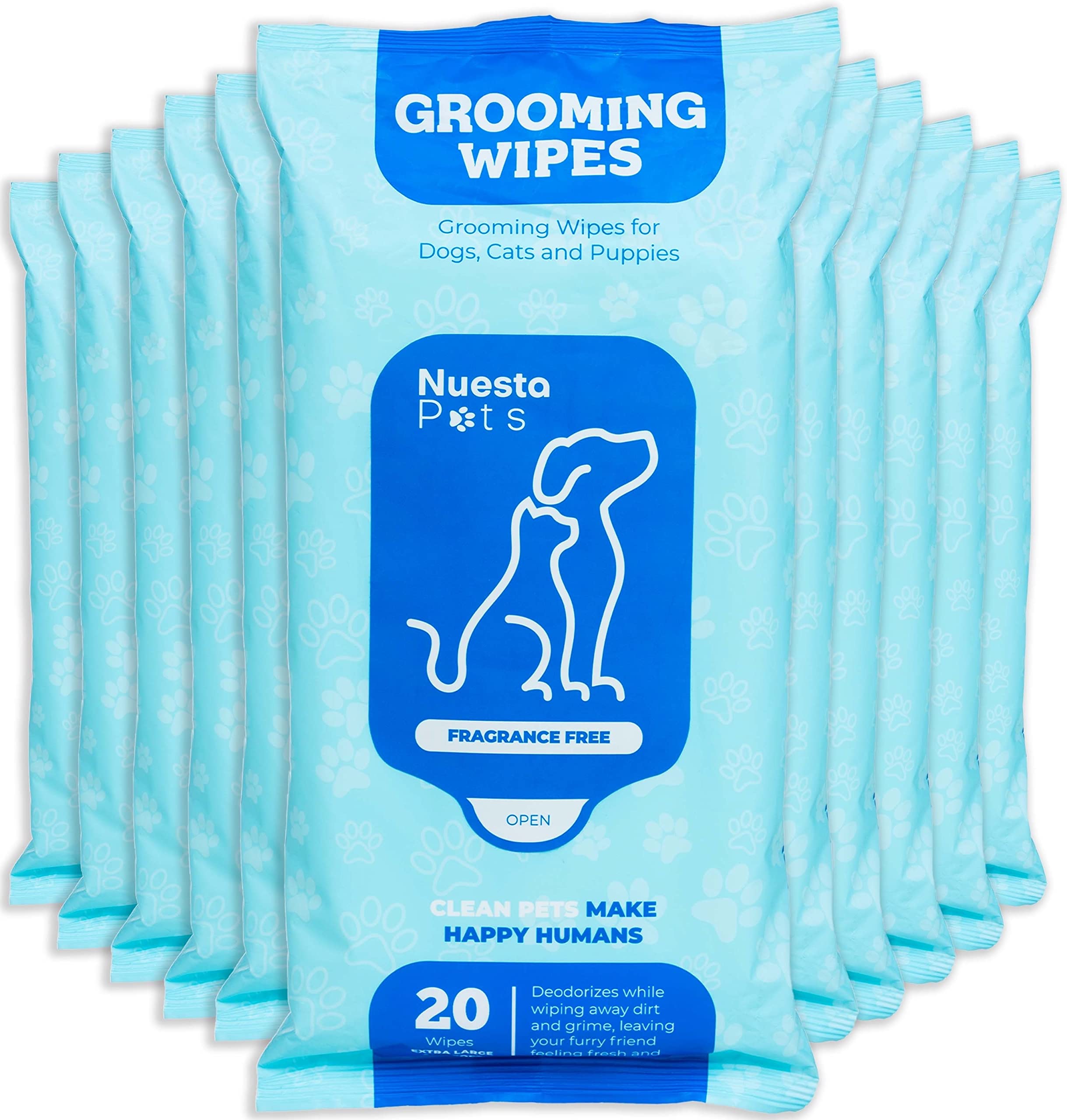 Nuesta Pets XL Hypoallergenic Pet Wipes - Deodorizing No Bath Cleaning for Dogs & Puppy Grooming | Ear, Face, Butt, Paw Wet Wipe | Enriched w/Aloe, Chamomile, Oat Amino Ac (12 Packs of 20)