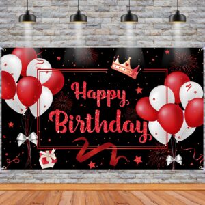 red happy birthday banner decorations large red and black birthday backdrop sign in birthday decorations photo booth background for men women girls birthday anniversary party supplies 71x44inch