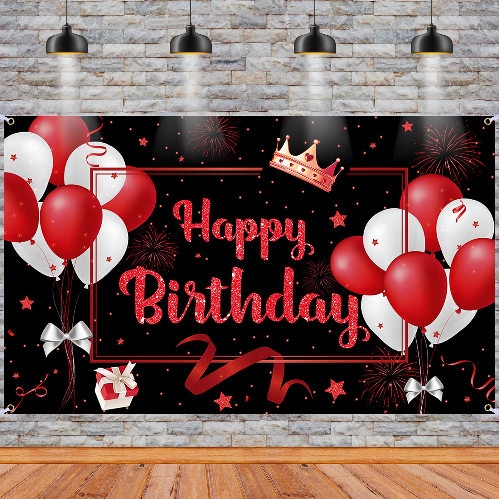 Red Happy Birthday Banner Decorations Large Red and Black Birthday Backdrop Sign in Birthday Decorations Photo Booth Background for Men Women Girls Birthday Anniversary Party Supplies 71x44Inch