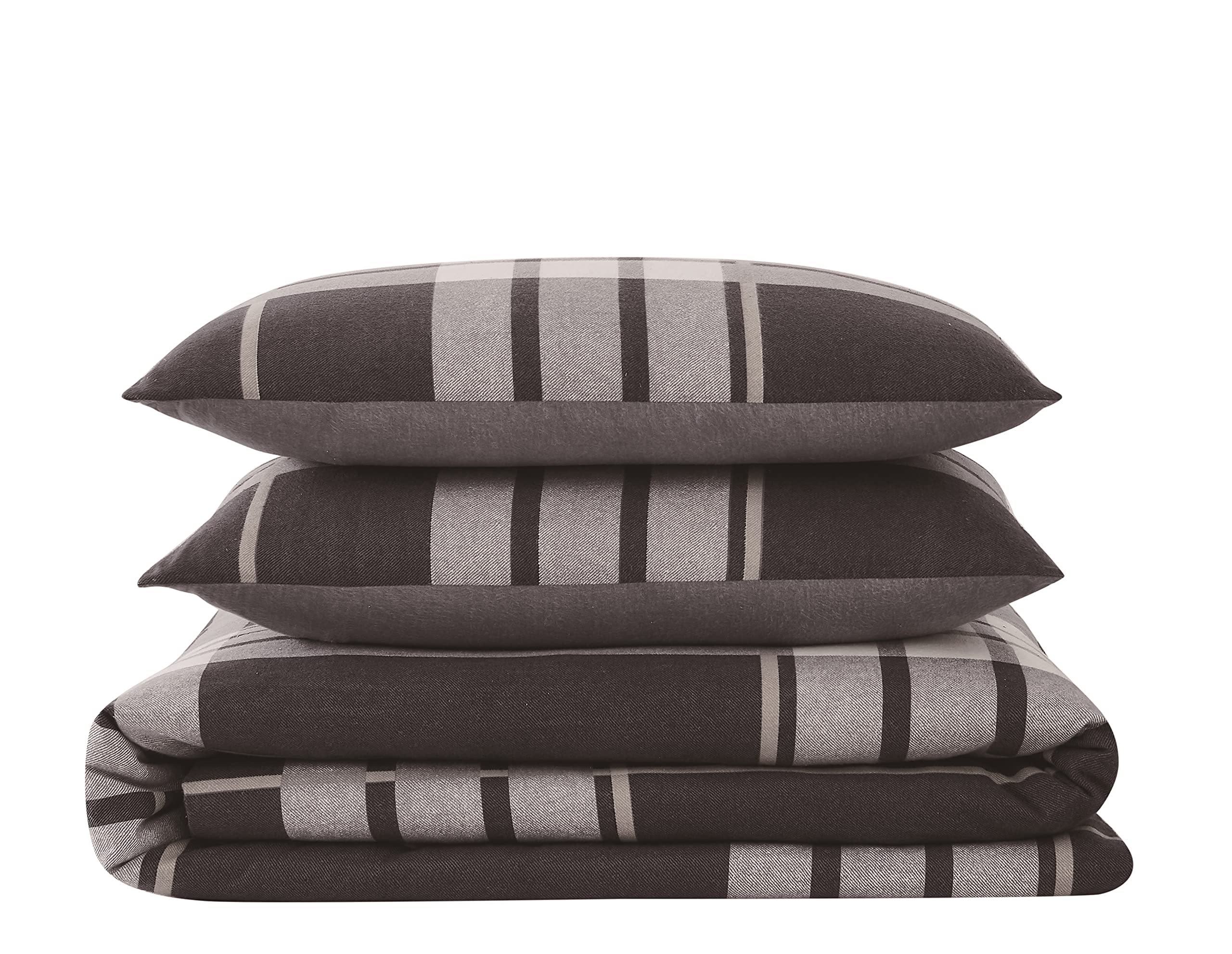 Truly Soft Everyday - King 3 Piece Duvet + Sham Set - Milo Plaid Flannel Collection - Grey