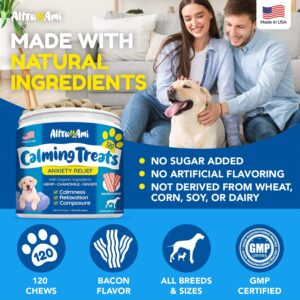 Altru-Ami Calming Chews for Dogs - 120 Hemp Dog Calming Treats for Dog Anxiety Relief - Helps with Separation Anxiety, Travel Stress, Barking, Fireworks & Thunderstorms - Made in USA