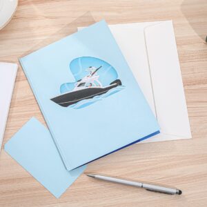 Liif Fishing Boat 3D Greeting Pop Up Card, Retirement Card, Father's Day, Birthday Card For Men, DAD, Fisherman,Boss, Husband, Son, Grandpa - With Message Note & Envelop - Size 8 x 6 Inch