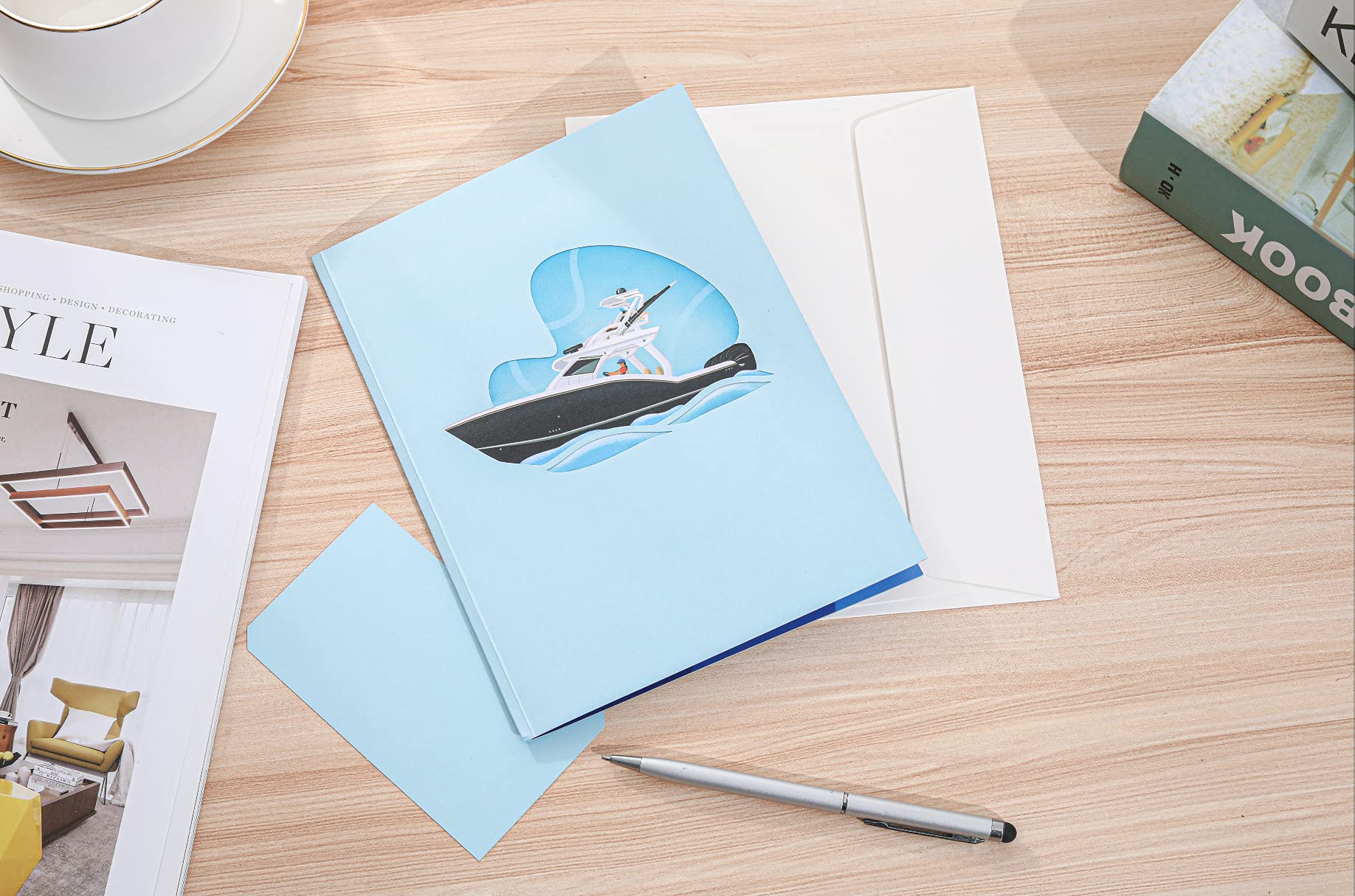 Liif Fishing Boat 3D Greeting Pop Up Card, Retirement Card, Father's Day, Birthday Card For Men, DAD, Fisherman,Boss, Husband, Son, Grandpa - With Message Note & Envelop - Size 8 x 6 Inch