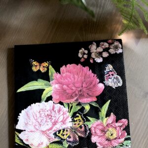 20-ct 13x13 Peony Black Floral Napkins for Decoupage Decorative Napkins for Decoupage Pretty Flower Napkins for Mother's Day Father's Day Beautiful Wedding Cocktail Tea Dinner Lunch Beverage Napkins