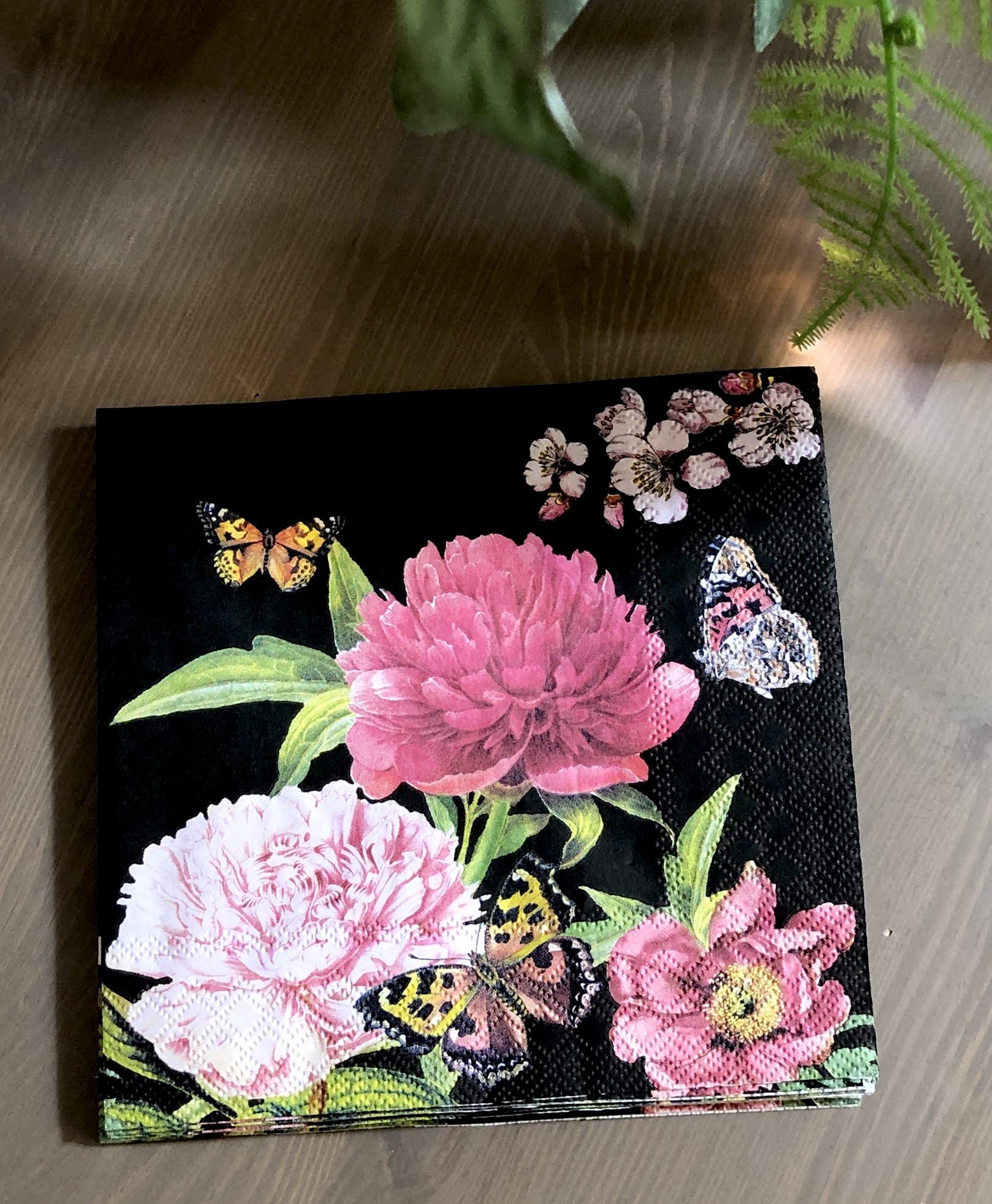 20-ct 13x13 Peony Black Floral Napkins for Decoupage Decorative Napkins for Decoupage Pretty Flower Napkins for Mother's Day Father's Day Beautiful Wedding Cocktail Tea Dinner Lunch Beverage Napkins