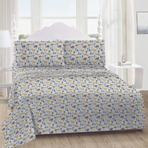 Softan Bed Sheet Set for Kids Boys, Twin Size Kids Sheets Microfiber Kids Fitted Sheet, Breathable & Silky Soft Feeling Kids Sheet Set 3 PCs Excavator Kids Twin Bed Sheet