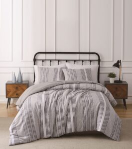 truly soft everyday - king 3 piece duvet + sham set - keil stripe flannel collection - grey