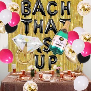 zrjssyp Bachelorette Party Decor Black and Gold - Bach That Balloon Banner, Champagne Glass Balloon, Diamond Ring Balloon, Bride To Be Sash, Tinsel Curtains for Brunch Bridal Shower Hen Party Decor