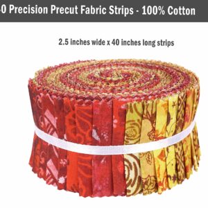 Soimoi 40Pcs Batik Print Cotton Precut Fabrics for Quilting Craft Strips 2.5x42inches Jelly Roll - Red