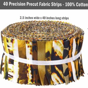 Soimoi 40Pcs Animals Print Cotton Precut Fabrics for Quilting Craft Strips 2.5x42inches Jelly Roll - Yellow