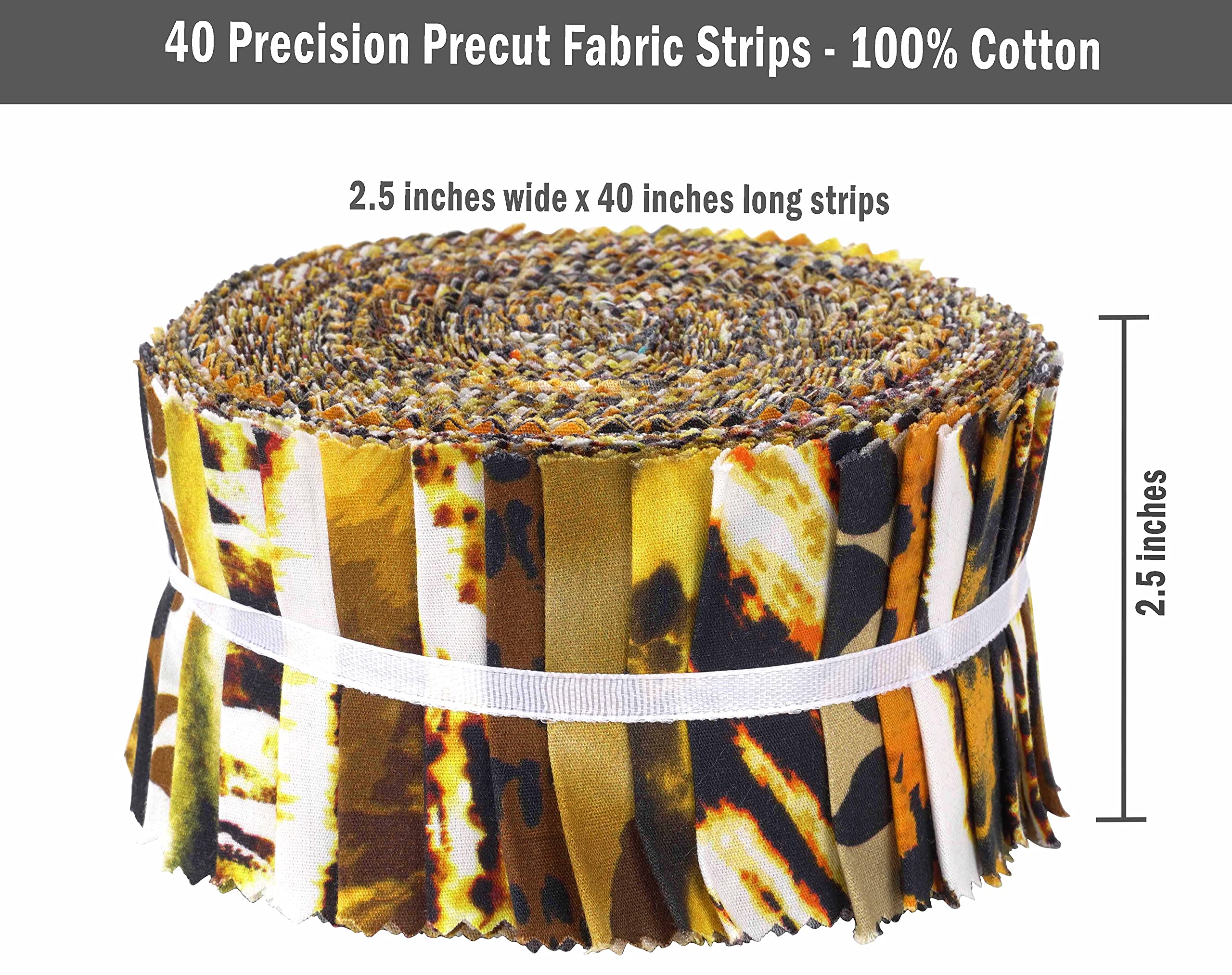 Soimoi 40Pcs Animals Print Cotton Precut Fabrics for Quilting Craft Strips 2.5x42inches Jelly Roll - Yellow