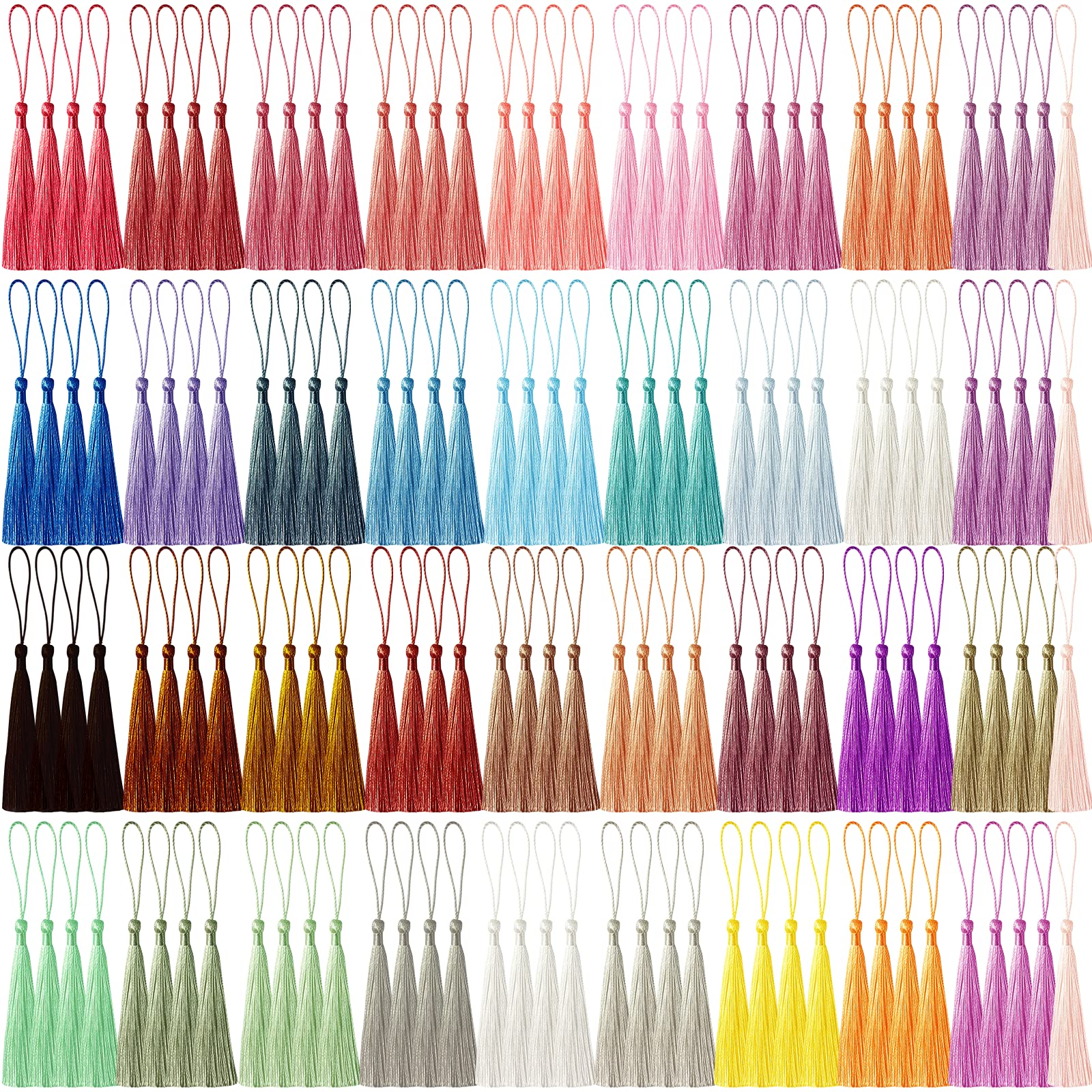 MUXGOA 148 Pcs Bookmark Tassels for Crafts,Key Chain Tassels for Jewelry Making,Tassels on String,Mini Tassels for Graduation Book Marks(37 Colors, 4 Pcs of Each)