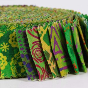 Soimoi 40Pcs Batik Print Cotton Precut Fabrics for Quilting Craft Strips 2.5x42inches Jelly Roll - Green