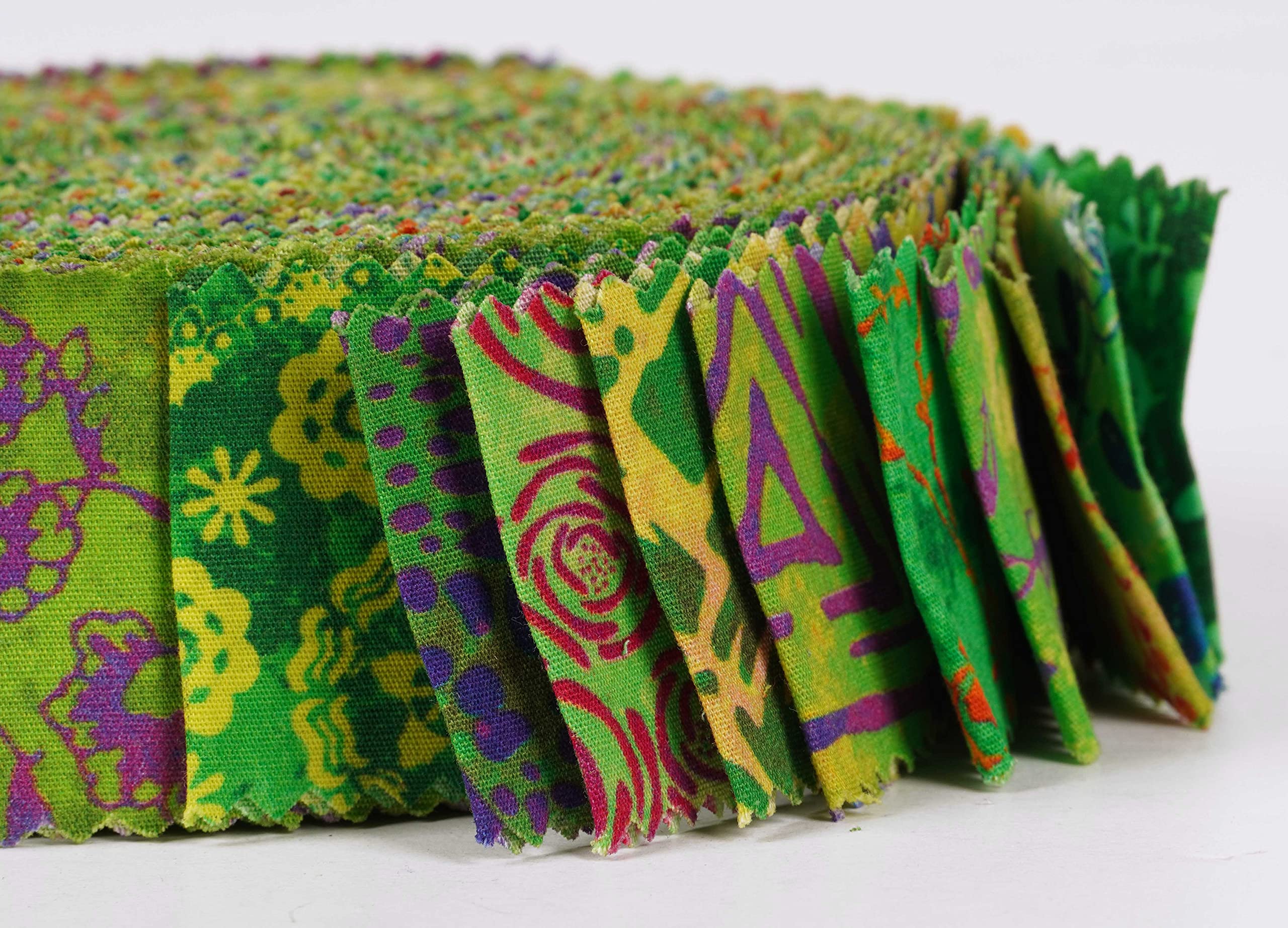 Soimoi 40Pcs Batik Print Cotton Precut Fabrics for Quilting Craft Strips 2.5x42inches Jelly Roll - Green