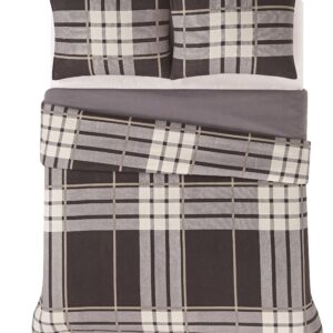 Truly Soft Everyday - King 3 Piece Duvet + Sham Set - Milo Plaid Flannel Collection - Grey