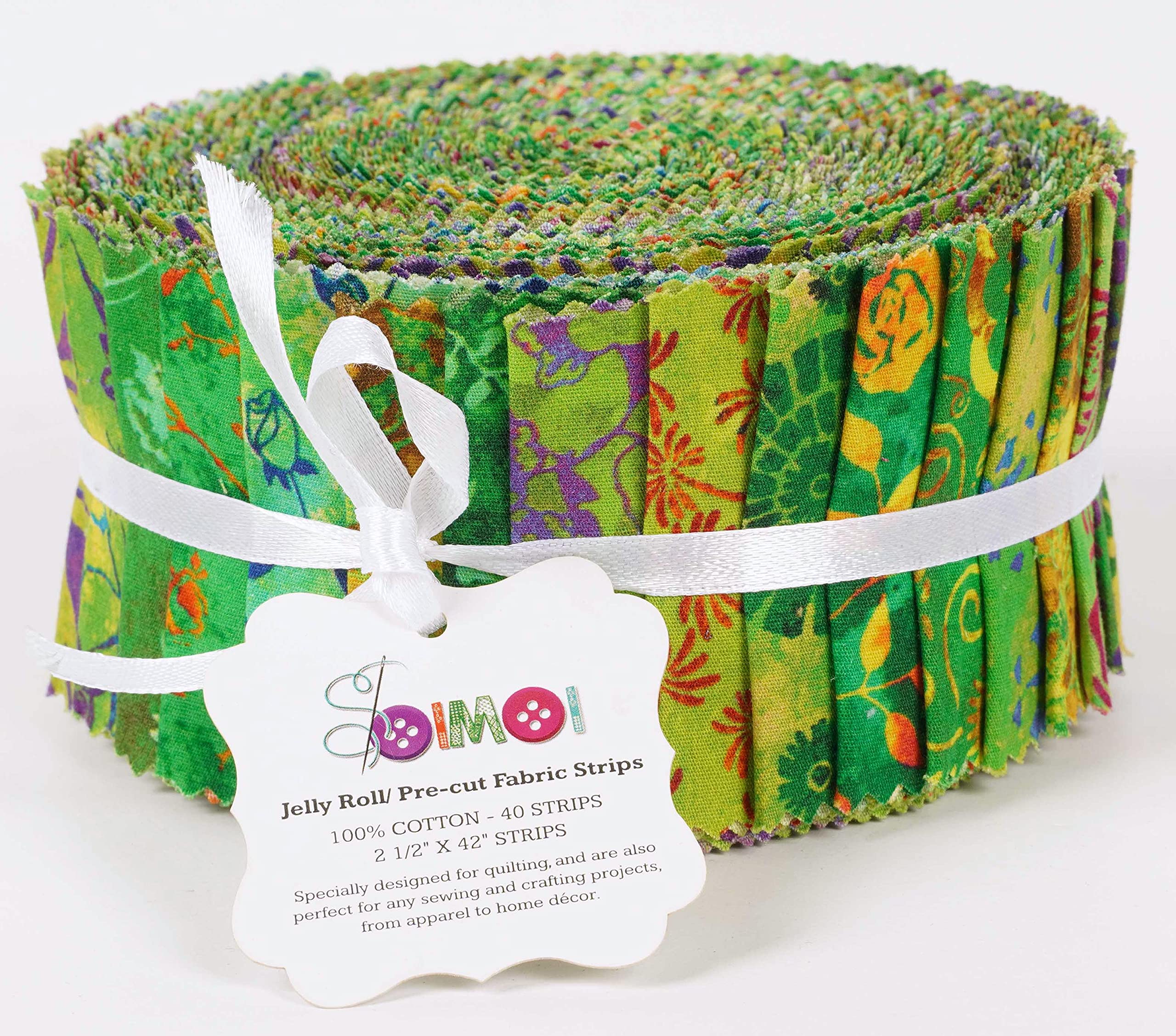 Soimoi 40Pcs Batik Print Cotton Precut Fabrics for Quilting Craft Strips 2.5x42inches Jelly Roll - Green