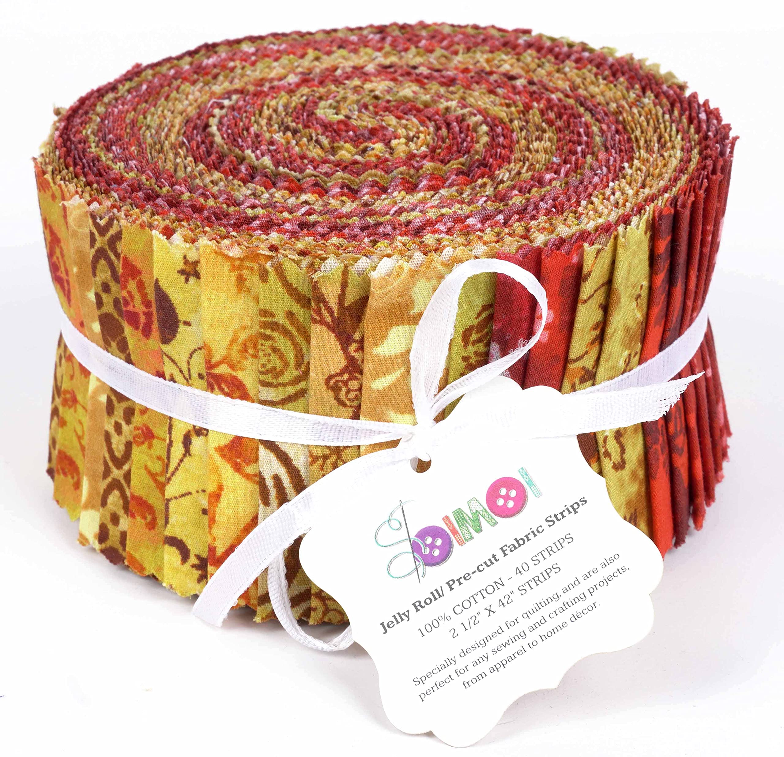 Soimoi 40Pcs Batik Print Cotton Precut Fabrics for Quilting Craft Strips 2.5x42inches Jelly Roll - Red