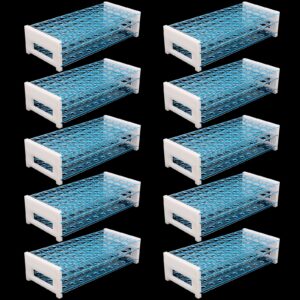 heihak 10 pack 50 holes plastic test tube rack, detachable lab test tube rack for 13mm -16mm tubes, science test tube holder for experiments, candy liquids storage, light blue