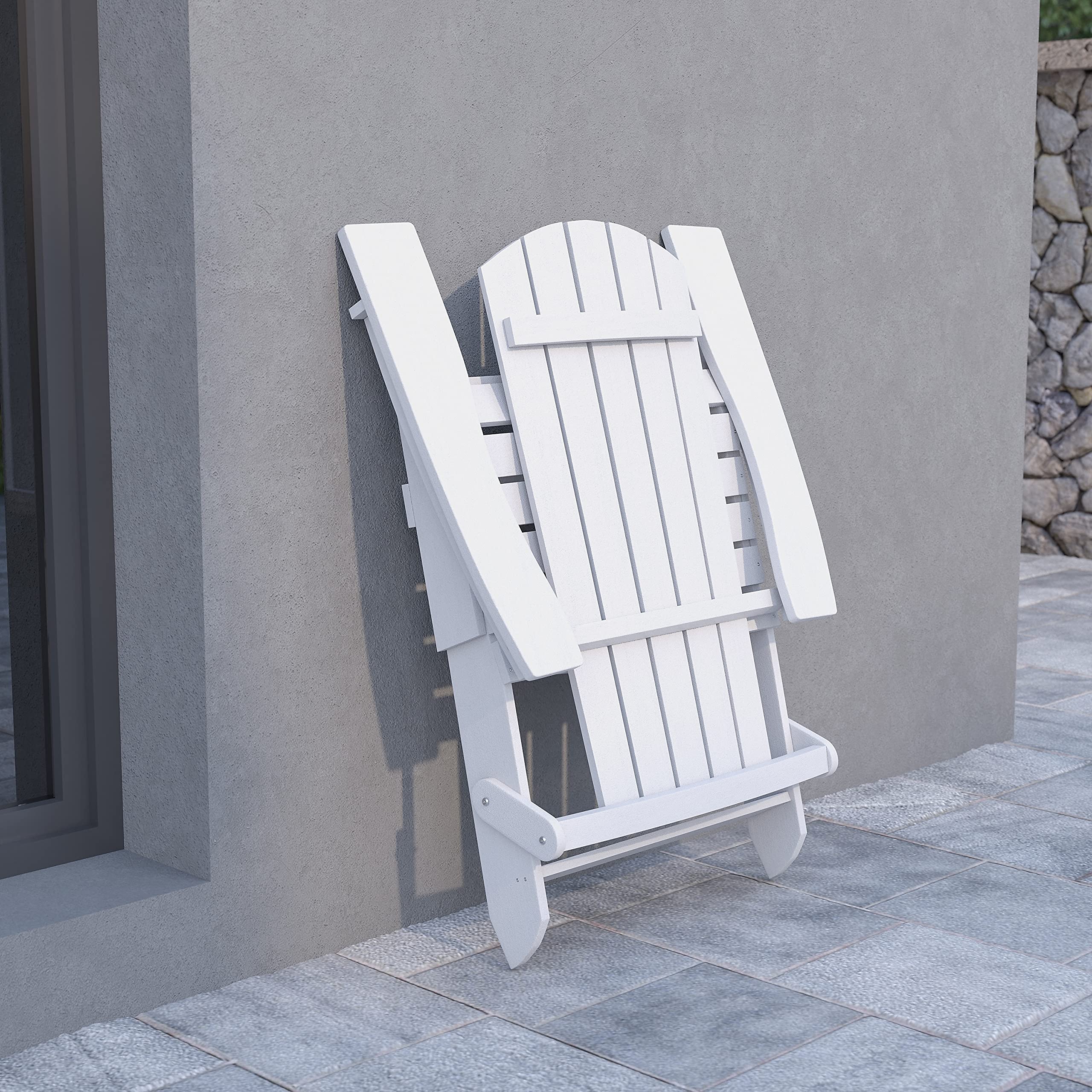 Flash Furniture Charlestown Folding Adirondack Chair - White - Poly Resin - Indoor/Outdoor - Weather Resistant - Set of 2