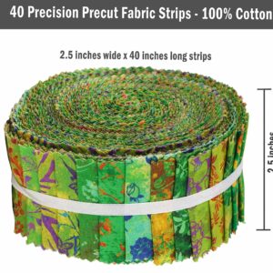 Soimoi 40Pcs Batik Print Cotton Precut Fabrics for Quilting Craft Strips 2.5x42inches Jelly Roll - Green