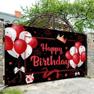 Red Happy Birthday Banner Decorations Large Red and Black Birthday Backdrop Sign in Birthday Decorations Photo Booth Background for Men Women Girls Birthday Anniversary Party Supplies 71x44Inch