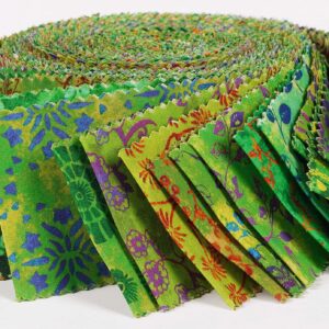 Soimoi 40Pcs Batik Print Cotton Precut Fabrics for Quilting Craft Strips 2.5x42inches Jelly Roll - Green