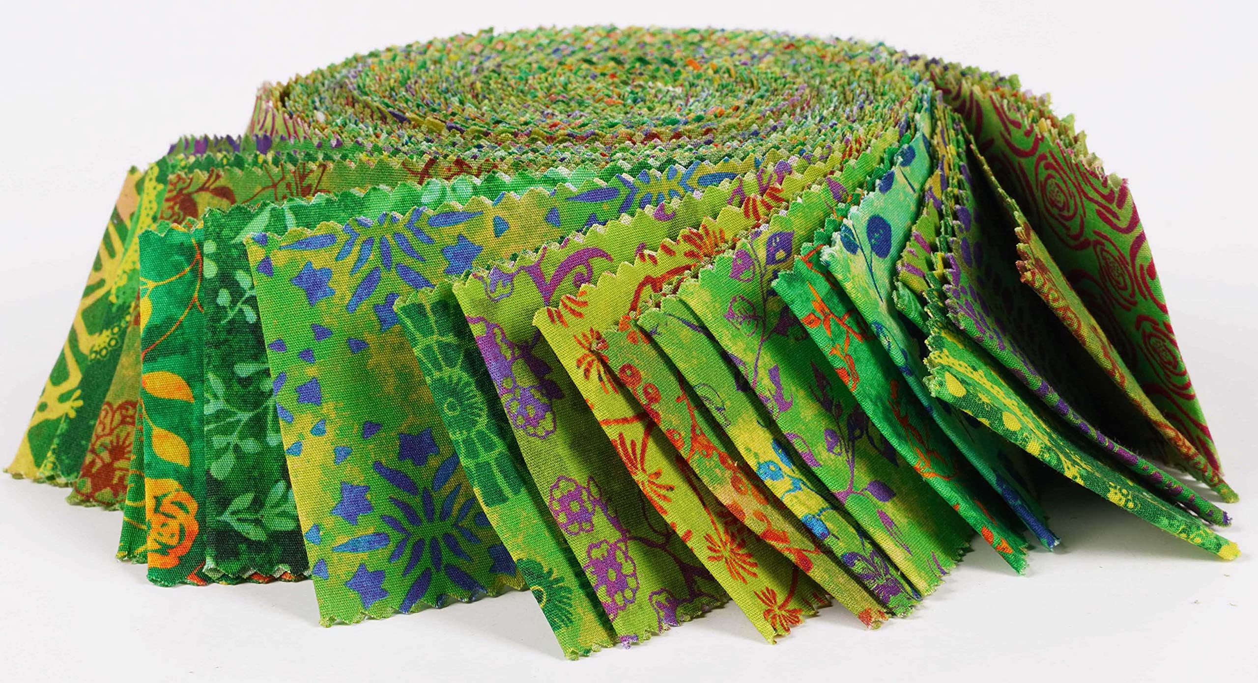 Soimoi 40Pcs Batik Print Cotton Precut Fabrics for Quilting Craft Strips 2.5x42inches Jelly Roll - Green