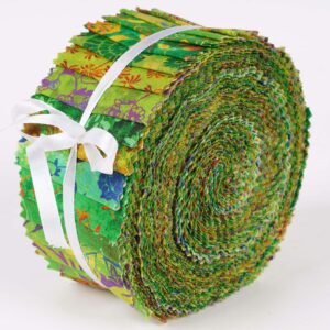 Soimoi 40Pcs Batik Print Cotton Precut Fabrics for Quilting Craft Strips 2.5x42inches Jelly Roll - Green