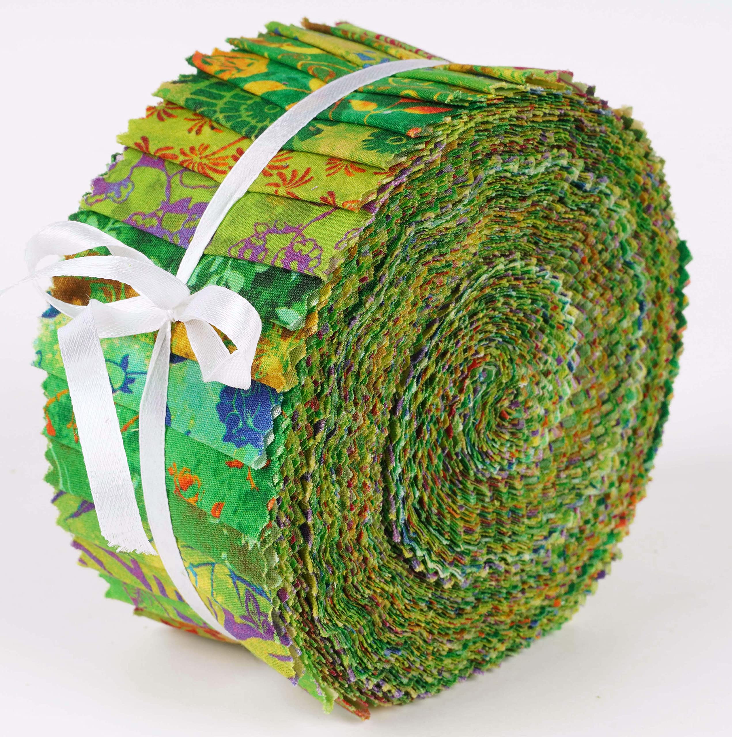 Soimoi 40Pcs Batik Print Cotton Precut Fabrics for Quilting Craft Strips 2.5x42inches Jelly Roll - Green