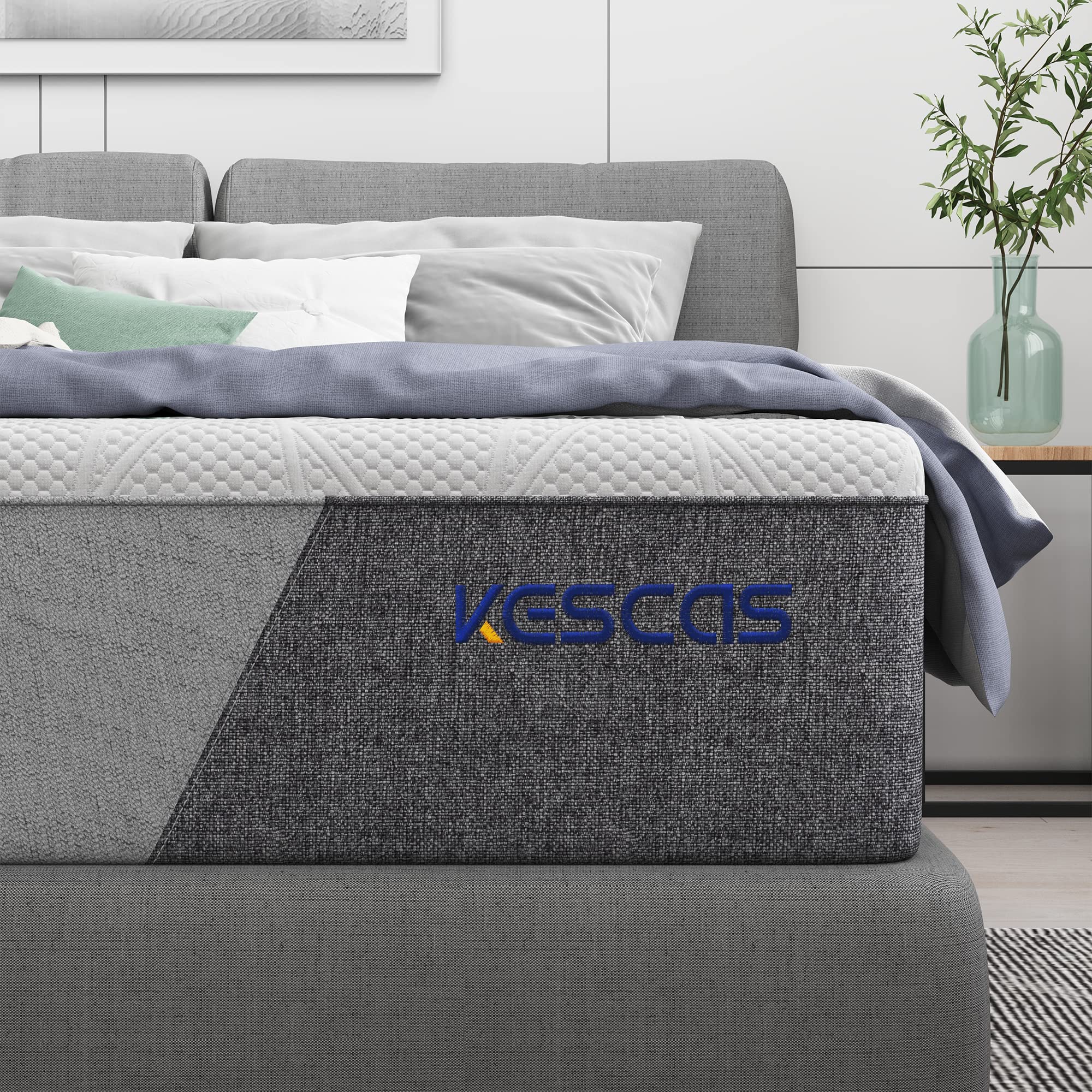 Kescas 10 Inch Spring Hybrid Twin Mattress -Bamboo Charcoal Cooling Gel Memory Foam, Moisture Wicking Cover, Edge Support - Pocket Innersprings for Motion Isolation,Medium Firm