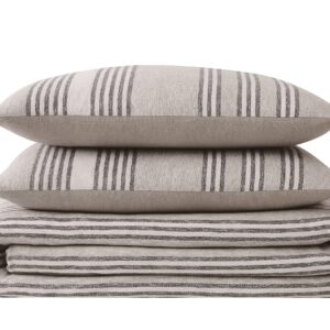 Truly Soft Everyday - King 3 Piece Duvet + Sham Set - Keil Stripe Flannel Collection - Grey