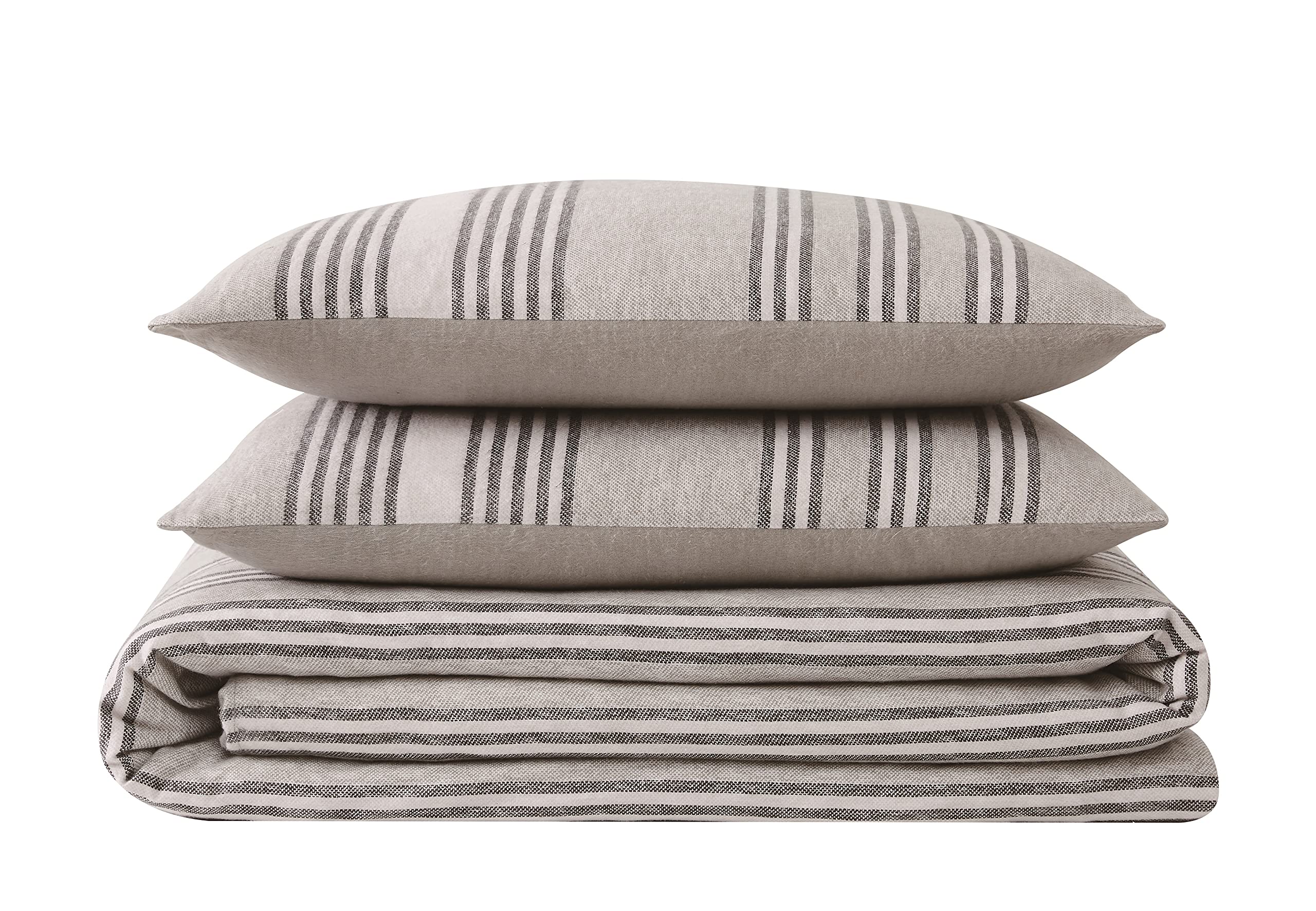 Truly Soft Everyday - King 3 Piece Duvet + Sham Set - Keil Stripe Flannel Collection - Grey