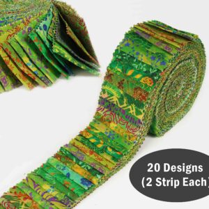 Soimoi 40Pcs Batik Print Cotton Precut Fabrics for Quilting Craft Strips 2.5x42inches Jelly Roll - Green