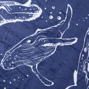 Zevrez Whale Blanket Navy Blue Whales Throw Blanket Flannel Fleece Sea Whale Pattern Blankets Whale Gifts and Decor for Sea and Whale Lovers (Whale 2, 48"x60")