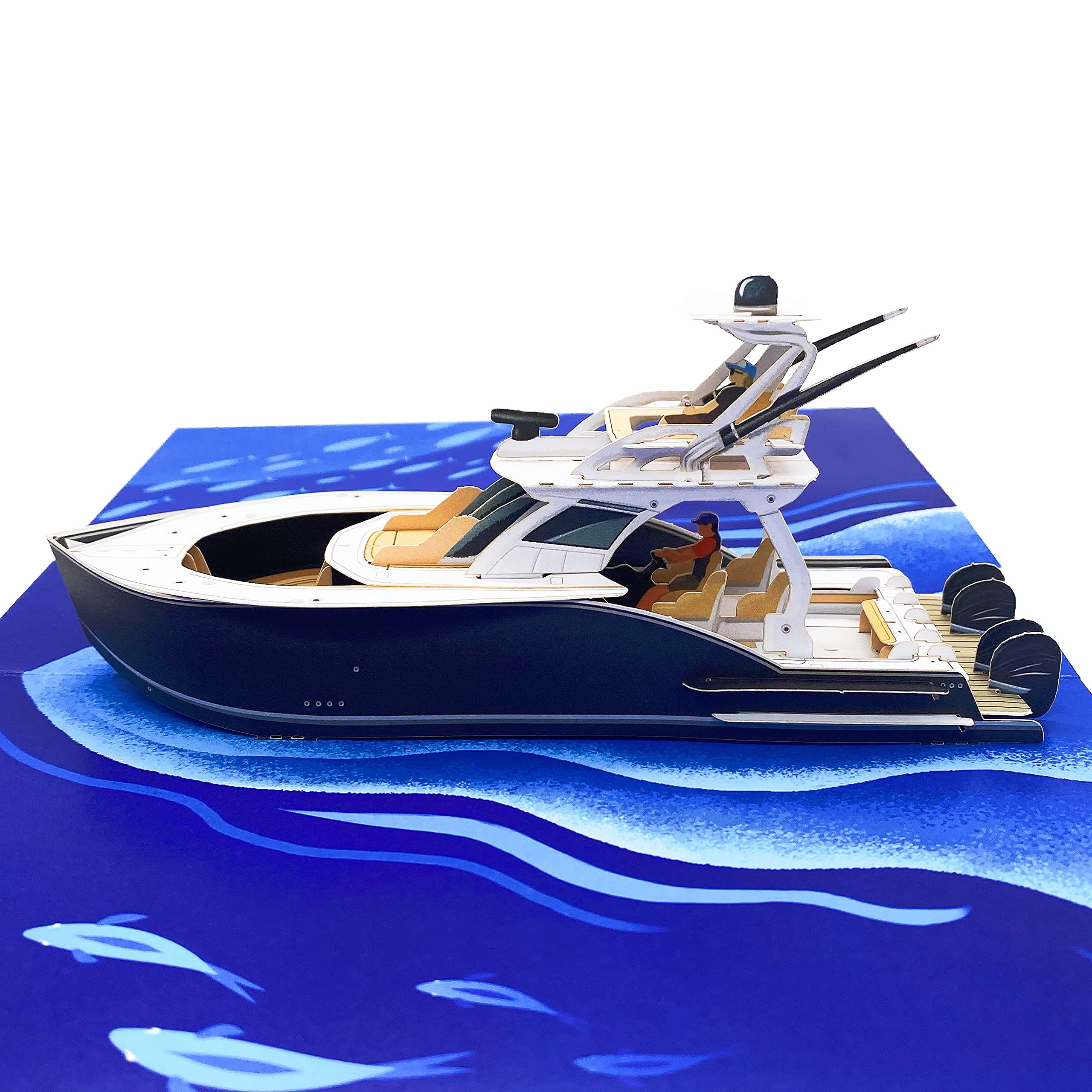 Liif Fishing Boat 3D Greeting Pop Up Card, Retirement Card, Father's Day, Birthday Card For Men, DAD, Fisherman,Boss, Husband, Son, Grandpa - With Message Note & Envelop - Size 8 x 6 Inch