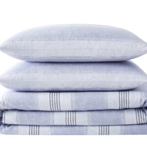 LONDON FOG - King 3 Piece Duvet + Sham Set - Plaid Flannel Collection - Blue Stripe