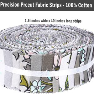 Soimoi 40Pcs Block Print Precut Fabrics Strips Roll Up 1.5x42inches Cotton Jelly Rolls for Quilting - Black