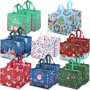 parsup 16pcs christmas gift bags, tote bags with handles, treat bags, multifunctional non-woven bags for gifts wrapping shopping, xmas party supplies, 12.8"×9.8"×6.7"