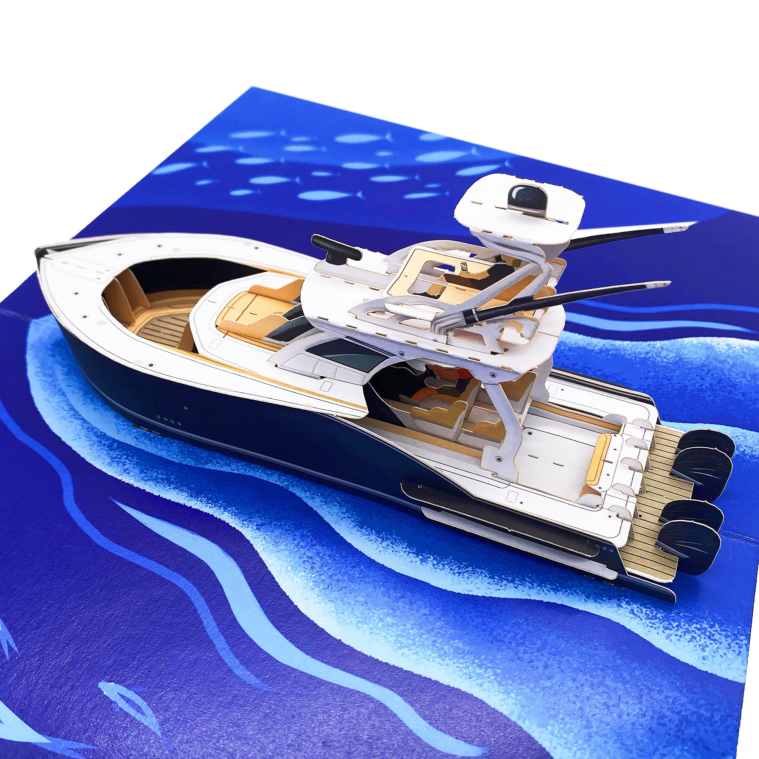 Liif Fishing Boat 3D Greeting Pop Up Card, Retirement Card, Father's Day, Birthday Card For Men, DAD, Fisherman,Boss, Husband, Son, Grandpa - With Message Note & Envelop - Size 8 x 6 Inch