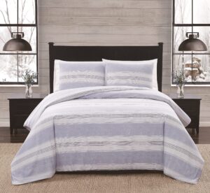 london fog - king 3 piece duvet + sham set - plaid flannel collection - blue stripe