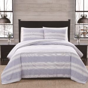 LONDON FOG - King 3 Piece Duvet + Sham Set - Plaid Flannel Collection - Blue Stripe