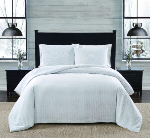 london fog - king 3 piece duvet + sham set - herringbone flannel collection - grey