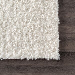 nuLOOM Marlow Machine Washable Soft Shaggy Faux Sheepskin Area Rug, 4x6, White