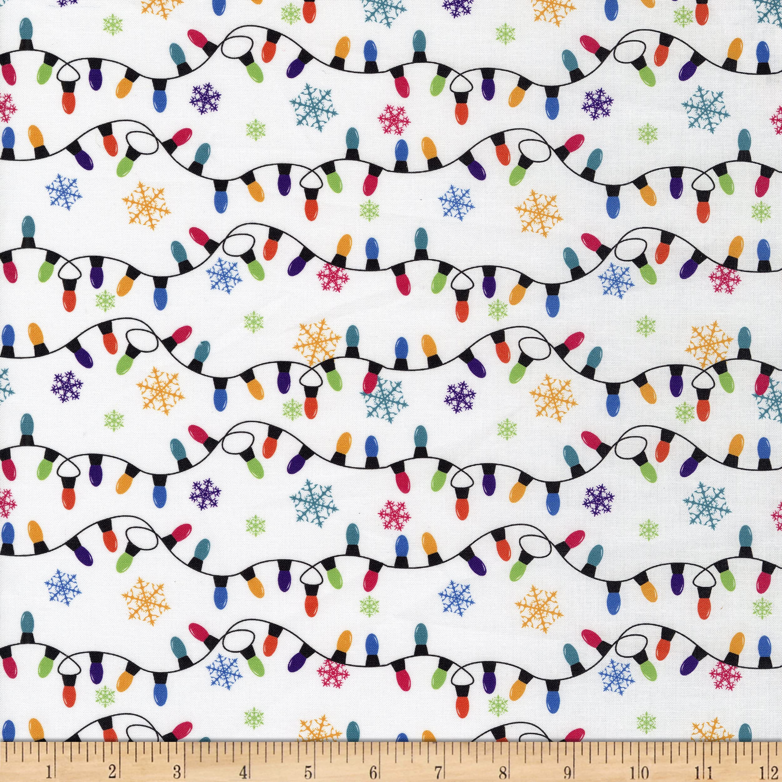 Mook Fabrics Novelty Christmas Lights Fabric, White Yard