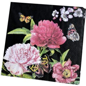 20-ct 13x13 Peony Black Floral Napkins for Decoupage Decorative Napkins for Decoupage Pretty Flower Napkins for Mother's Day Father's Day Beautiful Wedding Cocktail Tea Dinner Lunch Beverage Napkins