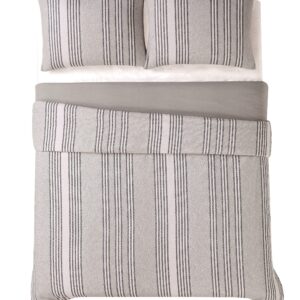 Truly Soft Everyday - King 3 Piece Duvet + Sham Set - Keil Stripe Flannel Collection - Grey