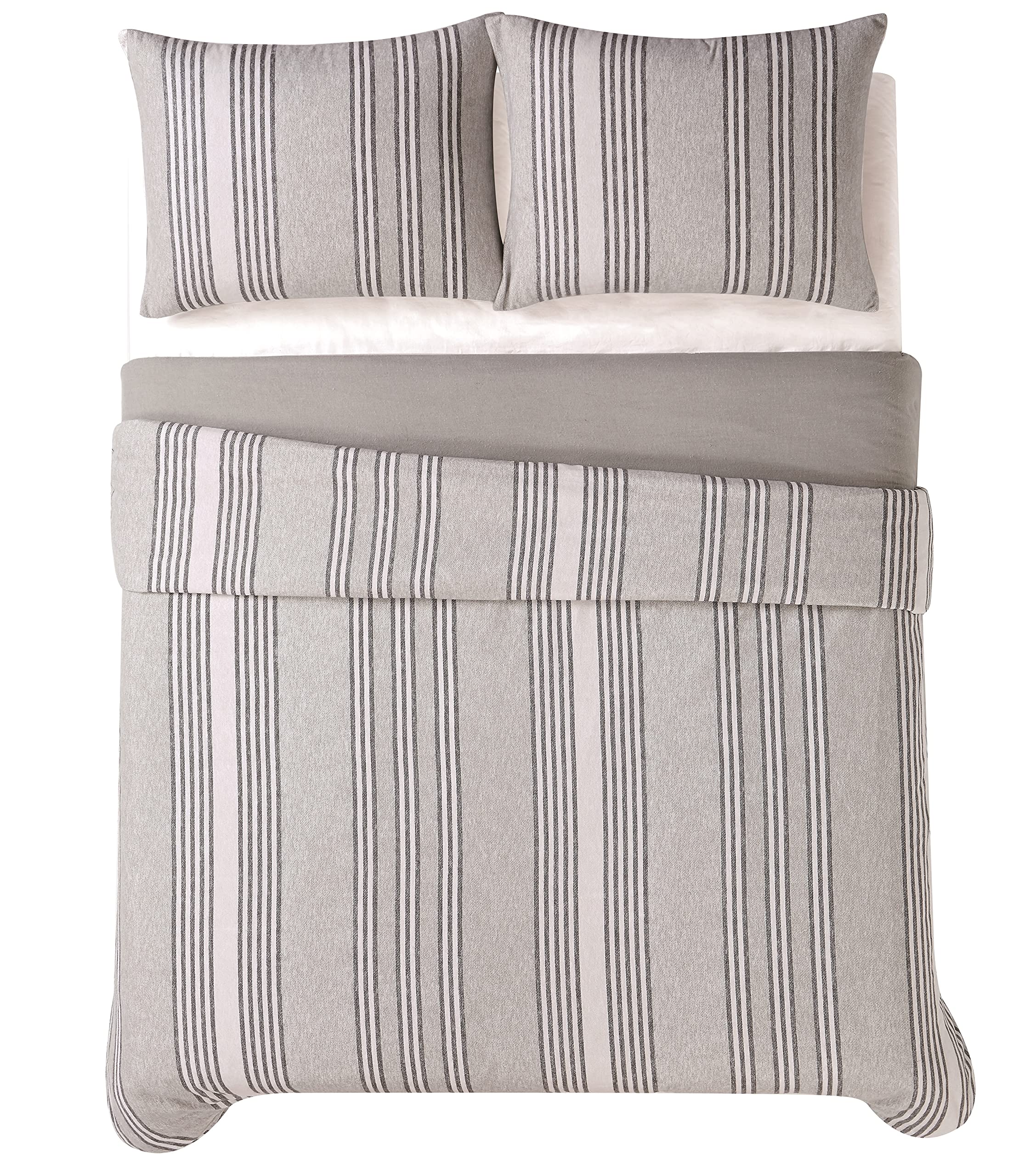 Truly Soft Everyday - King 3 Piece Duvet + Sham Set - Keil Stripe Flannel Collection - Grey