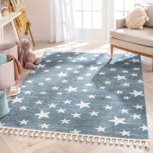 well woven kosme blue geometric star pattern stain-resistant area rug 3x5 (3'11" x 5'3")