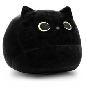 Pochita 3D Black Cat Plush Stuffed Animal Toy Pillow, Fat Plushie, Kawaii Pillows Cat Shape Design Lumbar Back Cushion Decoration